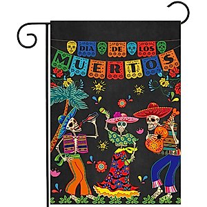 Allenjoy Day of the Dead Garden Flag for Outside Vertical Mexican Fiesta Dia DE Los Muertos Banner House Lawn Banners Yard Porch Sign Patio Outdoor Decorations 12x18" Double Sided Washable Polyester