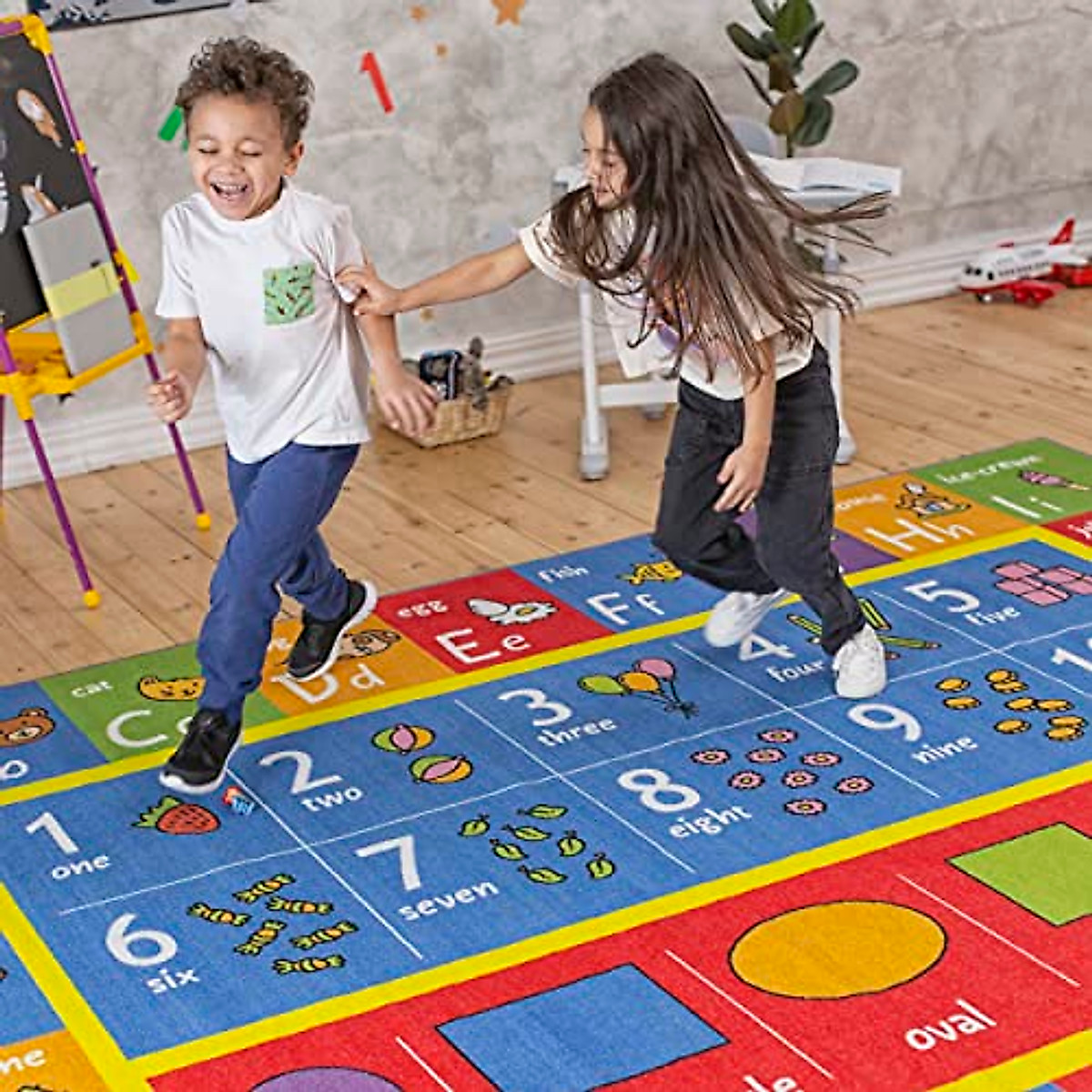 KC Cubs ABC Alphabet, Numbers & Shapes Educational Learning & Fun Game Play Area Rug for Kids Bedroom, Toddler Classroom and Baby Playroom