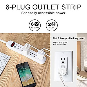 Power Strip Surge Protector CFMASTER 6 Outlets 2ft Long Extension Cord with Braided Fabric, 300 Joules, Wall-Mounted Strip, Overload Protection, for Home, Office (2 Pack)
