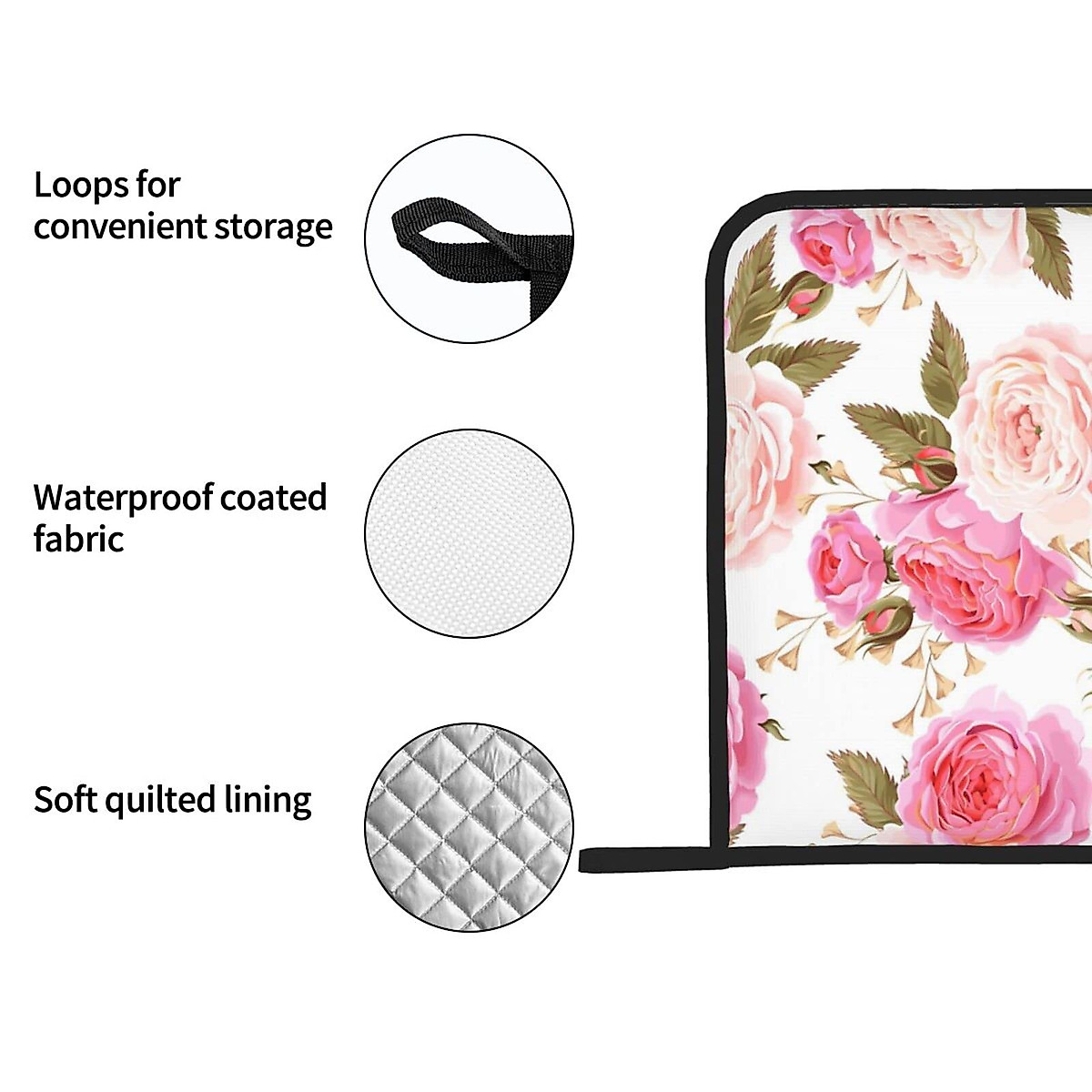 Floral Flower Rose Pink Print Pot Holders Sets,Kitchen Oven Glove High Heat Resistant 500 Degree Oven Mitts and Pot Holder,Surface Safe for Baking, Cooking, BBQ,Pack of 2