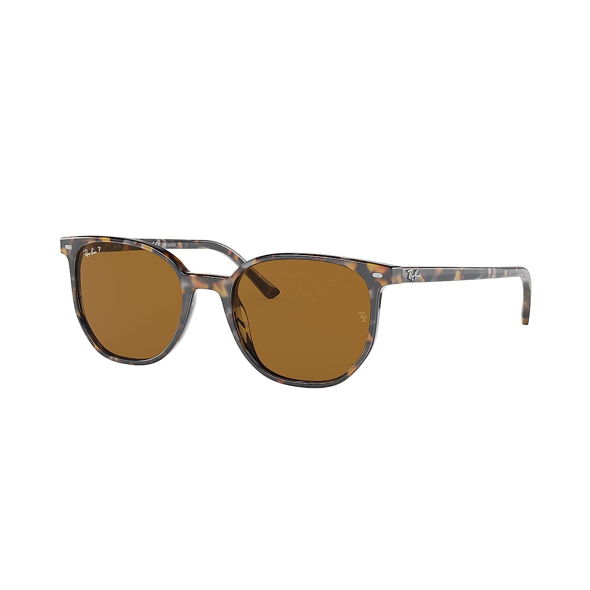 Ray-Ban RB2197F Elliot Low Bridge Fit Square Sunglasses, Brown Grey Havana/Polarized Brown, 54 mm