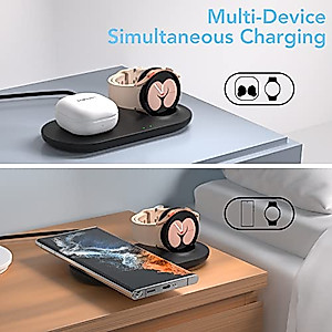 Wireless Charging Station, Dual Wireless Charger for Samsung Galaxy Watch 4/3 Active2/1,Fast Wireless Charging Pad for Samsung Galaxy Z Flip4/3 Fold 4/3 S22/Ultra/+/S21/Note 20/10 Buds2 Pro(Adapter)