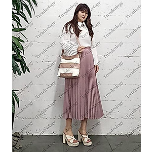 Adjustable Strap Soft Vegan Leather Front Pocket Large Hobo Handbag Crossbody Purse (Stripe - Blue/White)