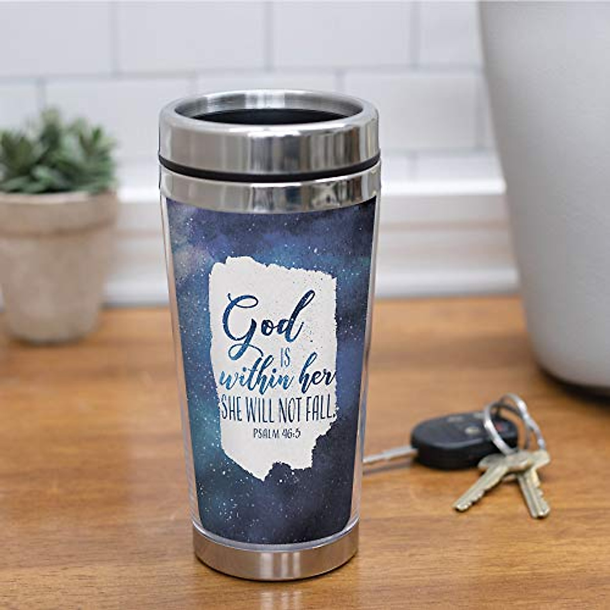 Elanze Designs God is Within Her She Will Not Fall Stainless Steel 16 oz Travel Mug with Lid