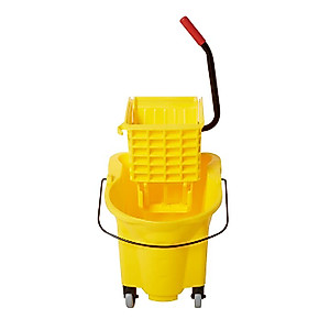 Rubbermaid Commercial Products WaveBrake 26 Qt. Side-Press Mop Bucket and Wringer Combo on Wheels, Yellow, for Professional/Industrial/Business Heavy-Duty Floor Cleaning/Mopping