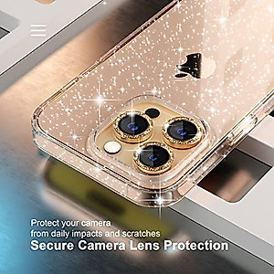 Choiche Compatible for iPhone 14 Pro Case Cute, Women Clear Glitter Bling Sparkly Case, [3 x Diamond Camera Lens Protectors] [2 x Tempered Glass Screen Protectors] 6.1-inch (Glitter Gold)