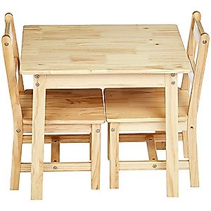 Amazon Basics Kids Solid Wood Table and 2 Chair Set, Natural
