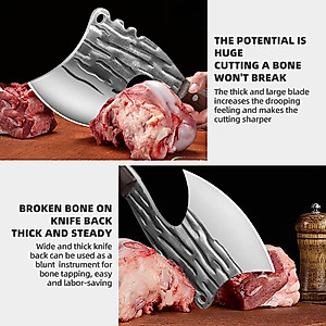 Handmade Meat Cleaver Axes Shape Forged Heavy Duty High Carbon Butcher Knife Boning Breaker Vegetable Butcher Chopper Cutting Chef Knife with Cover for Kitchen Outdoor BBQ (Grey)