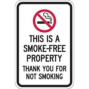 SmartSign - T1-1079-HI_12x18 This Is A Smoke-Free Property, Thank You For Not Smoking Sign By | 12" x 18" 3M High Intensity Grade Reflective Aluminum Black/Red on White