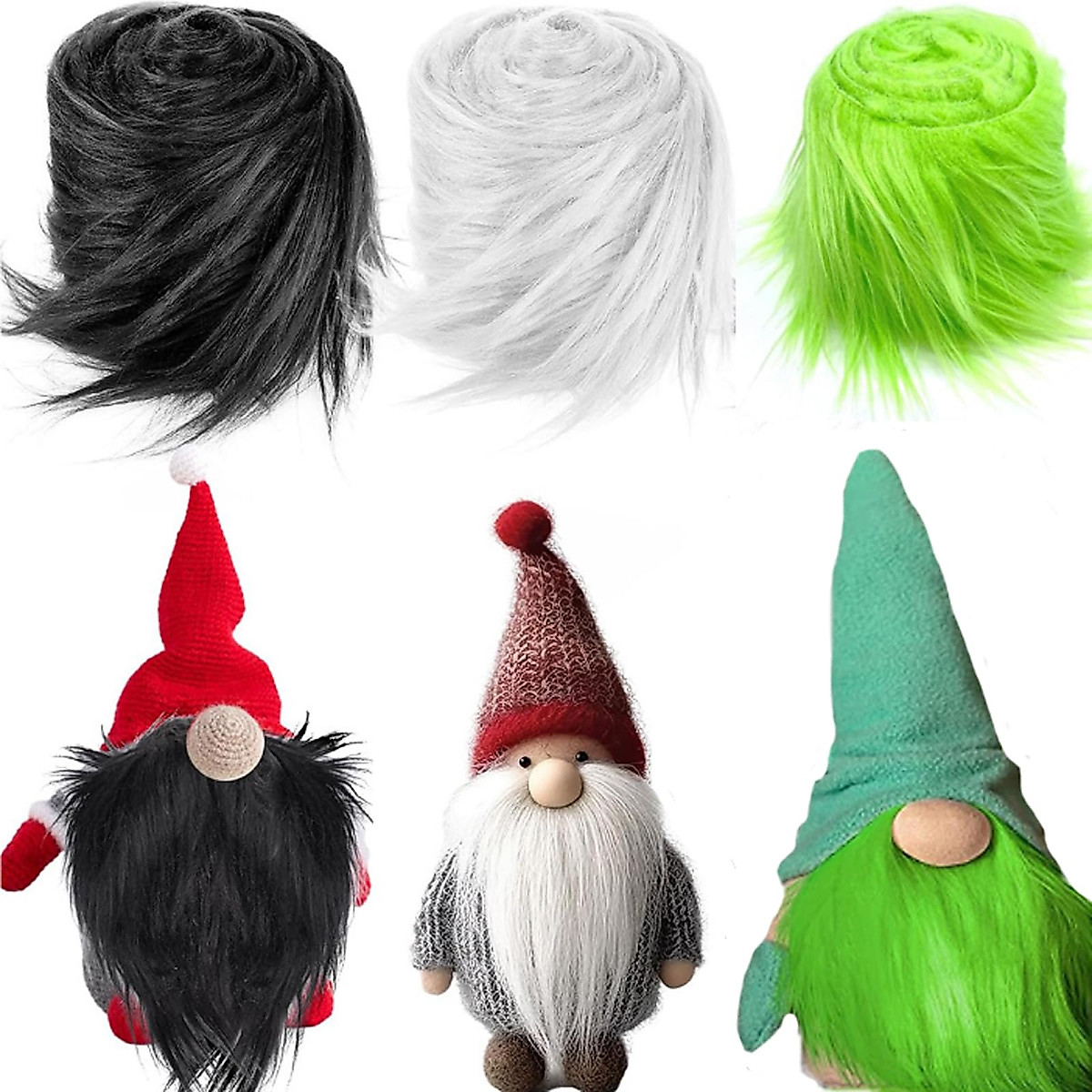 Faux Fur Fabric 2PCS Fake Fur Plush Fabric Precut Strips Fluffy Fuzzy Craft Fur for Gnomes Beard Hair Decoration (Black)