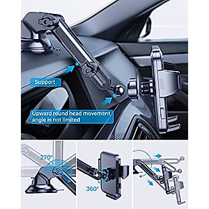 Car Cell Phone Holder for iPhone (3 in 1) Dash/Dashboard Windshield Vent [Upgraded Suction Cup] Phone Mount for Car, Cell Phone Car Mount, Hands Free Phone Stand for Car Fit for All Mobile Phones