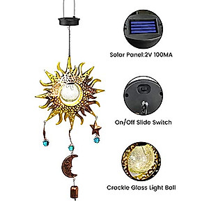 Hanging Solar Lights Wind Chimes: Sun Wind Chimes Outdoor for Mom's Day Gifts-Solar Wind Chimes Waterproof Globe Glass Path Lights with Windbells for Patio Lawn Porch Decoration and Festival Gifts