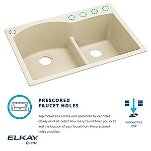 Elkay Quartz Luxe ELXH3322RPA0 Parchment Offset 60/40 Double Bowl Top Mount Sink with Aqua Divide