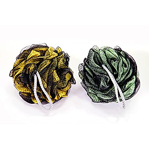 LiFBEAUTiFuL Bathing Ball,Set of Four, xxl-75g，Super Large Size,Towel Gourd,Strong Exfoliation， Four Colors,Delicate Foam，Four Hooks are accompanied，Loofah, Blue,yellow,purple,green, 6×6×6 Inch