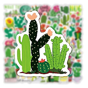 Yaroelrd Cactus Stickers 50 Sheets of Plant Vinyl Waterproof Suitable for Laptop Skateboard Kettle Mobile Phone Scrapbook Children Adolescents Adult Aesthetic, Green, 7 x 4.5 x 0.19 inches