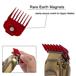 Clipper Guards Magnetic Combs Set for Andis Master Clippers Trimmer Cordless Clipper- 10 Cutting Lengths from 1/16” to 1” Designed for MBA, MC-2, ML, PM-1 And PM-4, Red (10 Pack)