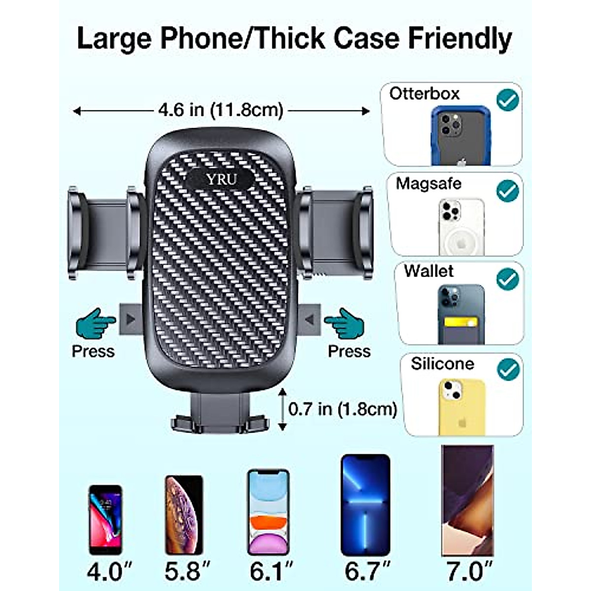 YRU [Super Stable] Phone Holder Car [Upgraded 80 Lb Suction Cup] Thick Case Friendly, Heavy Duty Mobile Car Cell Phone Holder Mount for Dashboard Vent Windshield iPhone 14 Pro Max 13 12 11 Galaxy S22