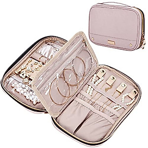 NISHEL Travel Jewelry Organizer Folio, Jewelry Rolls for Necklaces, Earrings, Rings, Bracelets, Watch, Pink