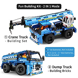 DOLIVE Remote Control Building Toys for 7-9 Year Old Boys, 2-in-1 Technic Vehicle Building Kits for Kids 8-12, Construction Erector Set Crane Truck Build Model for Boys Girls
