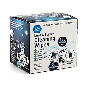 Medpride Premoistened Lens Wipes| Anti-Static, Anti-Fog, Quick-Dry & Scratch-Free| Cleaning Cloths for LED Touch Screen, iPhones, iPads, Computer Monitors, Eyeglasses, Camera Lenses, Laptop (100)