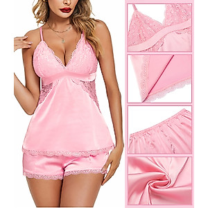 Avidlove Sexy Satin Sleepwear Lingerie 2 Piece Silk Pjs Cami top and Shorts Sleep Camisole Nightwear Gift Pink