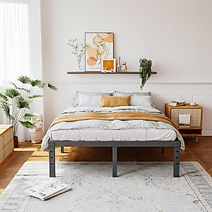 ZIYOO King Size Bed Frame 18 Inch Tall 3 Inches Wide Wood Slats with 3500 Pounds Support, No Box Spring Needed for Foam Mattress, Underbed Storage Space, Easy Assembly, Noise Free