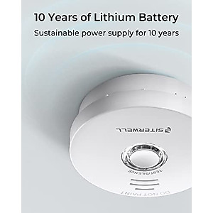 SITERWELL Smoke Detector, 10-Year Fire Alarm Smoke Detector with Built-in 3V Battery and Photoelectric Technology, Fire Detector with Low Battery Warning and Silence Function, UL217, GS508C, 4 Packs