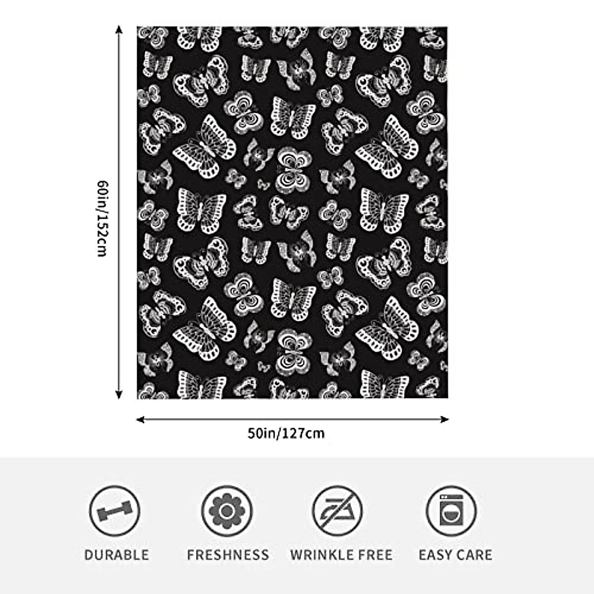 YEAHSPACE Butterfly Blanket Black White 50 x 60 Inches Flannel Throw for Bed Sofa Couch Travel Camp -Elegant Beautiful Black White Butterfly