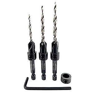FTG USA Wood Countersink Drill Bit Set 3 Pc Countersink Drill Bit #6#8#10 Tapered Drill Bits with Improved Countersink Connection Drill Bit to Hex Shank Without Pin, 1 Stop Collar, 1 Allen Wrench