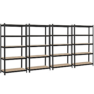 Topeakmart 4PCS 5-Tier Utility Shelves, Metal Storage Shelves Garage Shelving Unit Adjustable Garage Storage Shelves Storage Racks Heavy Duty Shed Shelving- Black, 35.5 x 16 x 71 Inch