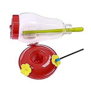 wanguan 24 PCS Hummingbird Feeders Replacement Flowers with Cleaning Brush, Decorative Flower for Hummingbird Feeder, Red and Yellow Hummingbird Feeder Parts
