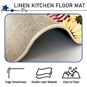 Tailus 4th of July Patriotic Fall Decorative Kitchen Rugs Set of 2, Sunflowers American Flag Mason Jar Autumn Kitchen Mat, USA Memorial Day Mat Hello Summer Home Decorations 17x29 and 17x47 Inch