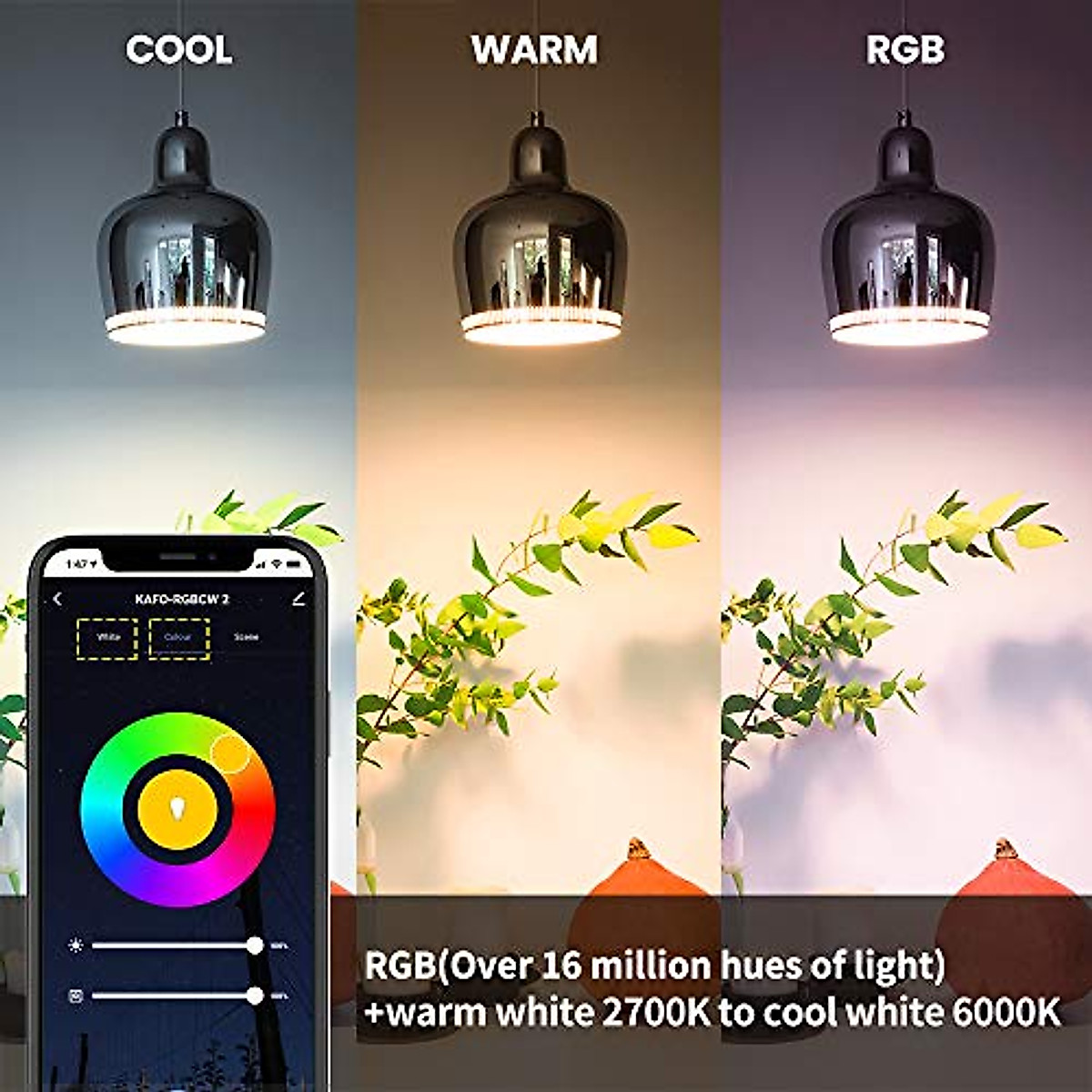 EUARNE Smart Light Bulb LED E26 BR30 Screw Bulb, Compatible with Alexa, Google Home, WiFi Color Changing RGB+CW 8W Dimmable Multicolor, No Hub Required, 4 Pack, Only for 2.4GHz