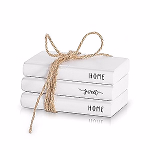 Farmhouse Living Room Decor - Funny Rustic Wooden Mini Faux Books for Your Coffee Table and Entryway Table Top - Small Home Sweet Home for Your Guest Room