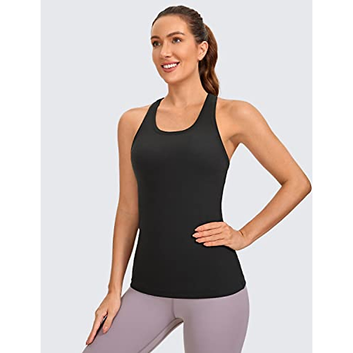CRZ YOGA Women's Butterluxe Workout Tank Tops Racerback Tank Yoga Sleeveless Top Camisole Athletic Gym Shirt Black Large