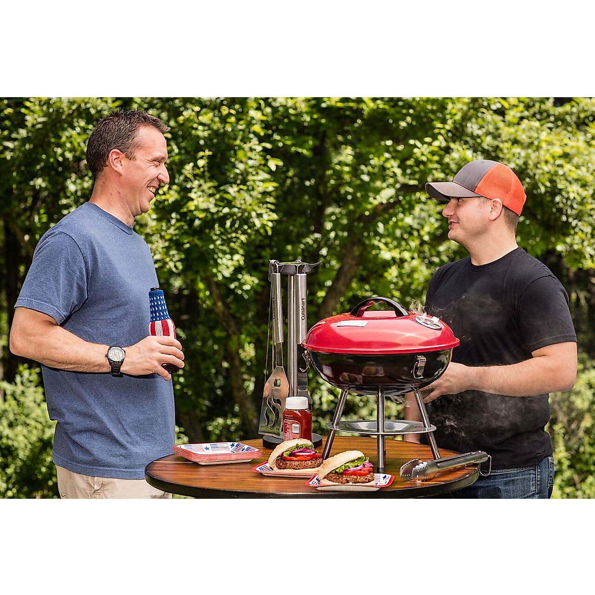 Cuisinart CCG190RB Inch BBQ, 14" x 14" x 15", Portable Charcoal Grill, 14" (Red) & Masterbuilt MB20091621 Lump Charcoal 16 Pound, Black