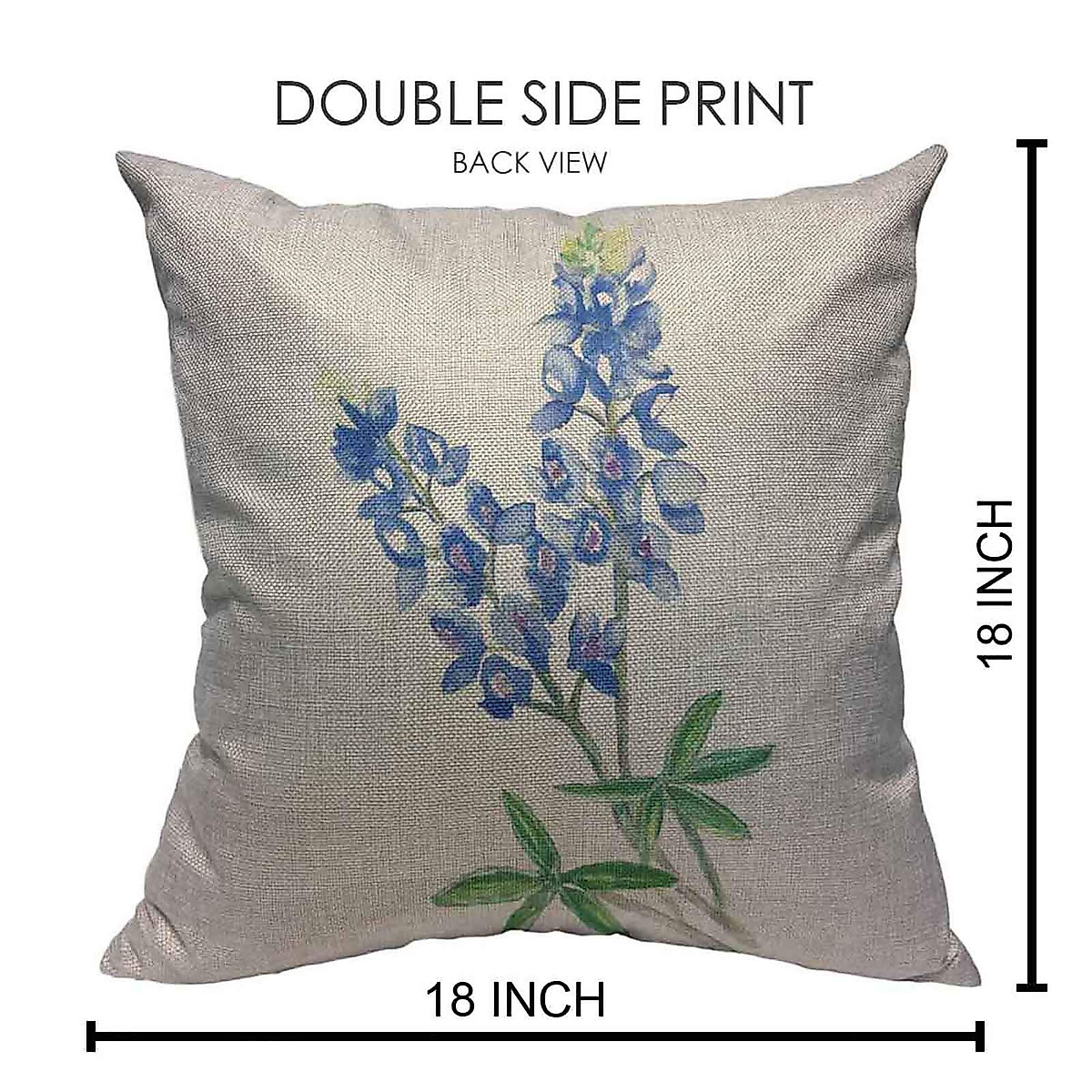 VERSUSWOLF Throw Pillow Covers Blue Texas Watercolor Bluebonnet Cotton Linen Decorative Square Pillowcases Cushion Cover 18 X 18 Inch