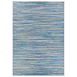 Couristan Monte Carlo Coastal Breeze Ocean Blue- Champagne Indoor/Outdoor Area Rug, 5'10" x 9'2"