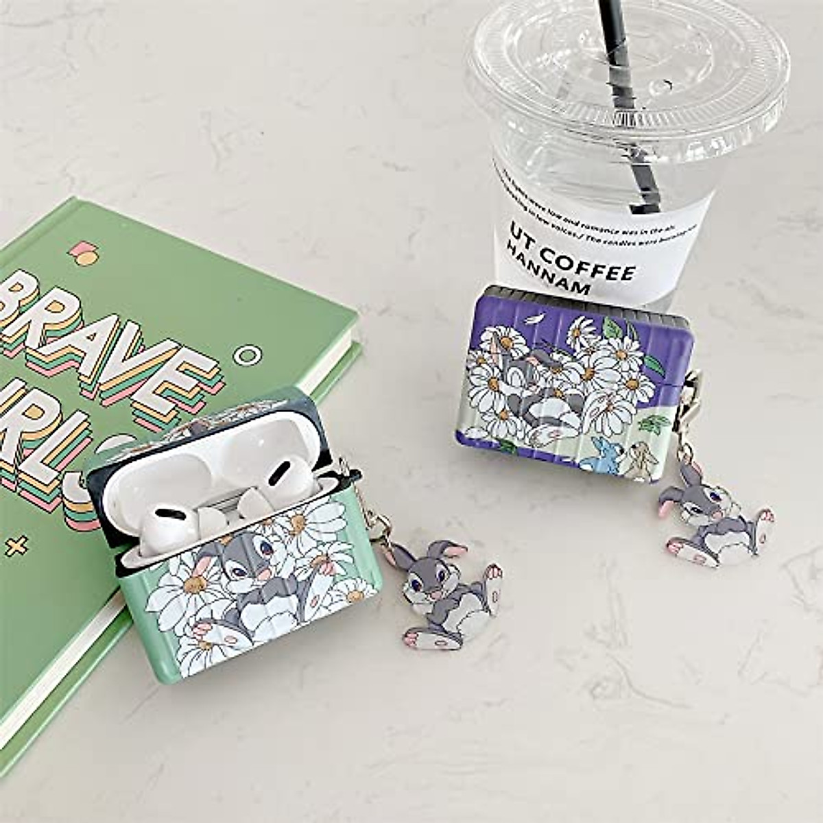 Hard Plastic Case with Charm and Keychain for Apple AirPods Pro 2019 Generation Thumper Rabbit Deer Daisy Flowers Disney Disneyland Cartoon Anime Cute Lovely Adorable Kids Girls Women