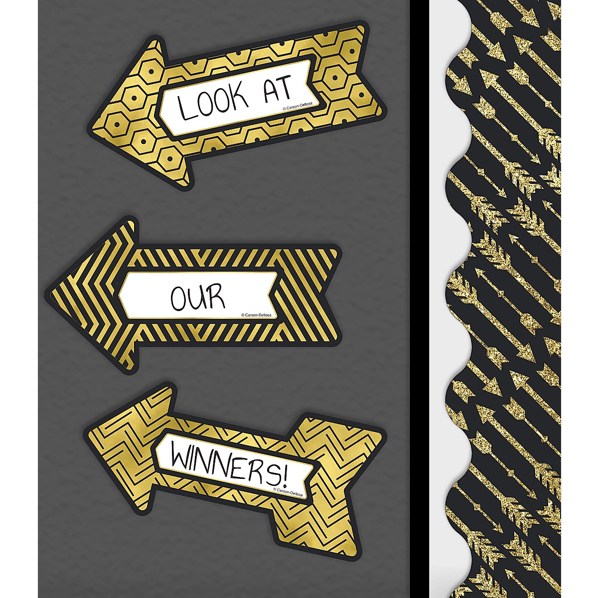 Carson Dellosa Sparkle and Shine Metallic Gold and Black Arrows Bulletin Board Cutouts, 36 Piece Metallic Black and Gold Arrows Bulletin Board Decorations, Sparkle and Shine Classroom Décor