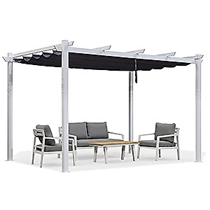 PURPLE LEAF Pergola with Retractable Canopy White Pergola Gazebo Patio Metal 10'X 13' Grape Trellis Pergola Pavilion Grill for Backyard Wooden Deck Garden Modern Outdoor Pergola, Navy Blue