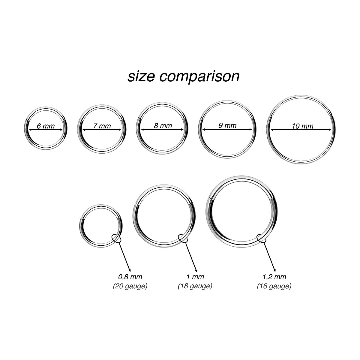 PIERCINGLINE Segment Ring Clicker made of surgical steel - Hoop Piercing in gold, silver, rose gold or black - nose ring, septum ring, ear helix piercing jewelry or tragus cartilage hoop