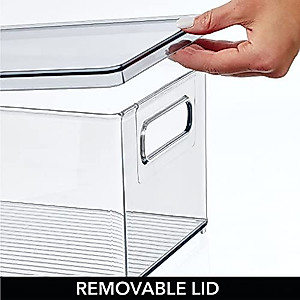 mDesign Plastic Pantry Storage Box Container with Lid and Built-In Handles - Organization for Flour, Cereal, Pasta, Rice, or Food in Kitchen Cupboard, Ligne Collection, 4 Pack, Clear/Smoke Gray