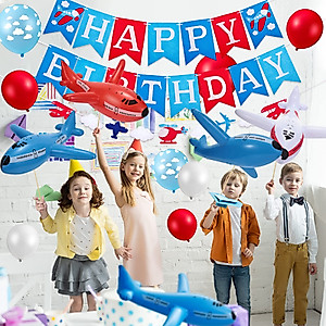Airplane Birthday Party Supplies 56 Pieces Airplane Themed Party Decoration with Inflatable Airplane Balloons Thick Latex Balloon Happy Birthday Banners Kid Airplane Cloud Balloon Decor
