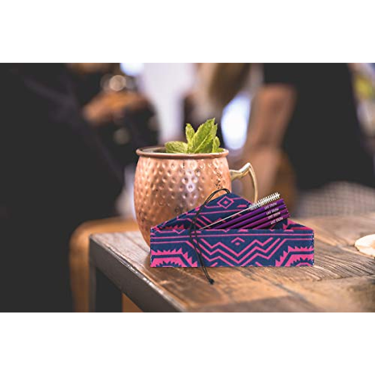 LAST STRAW Sky Blue Velvet Collection – Portable 304 Stainless Steel Cocktail Length Eco-Friendly Drinking Straws - Set of 4 Washable Rainbow Metal Straws + Brush + Velvet Carrying Pouch