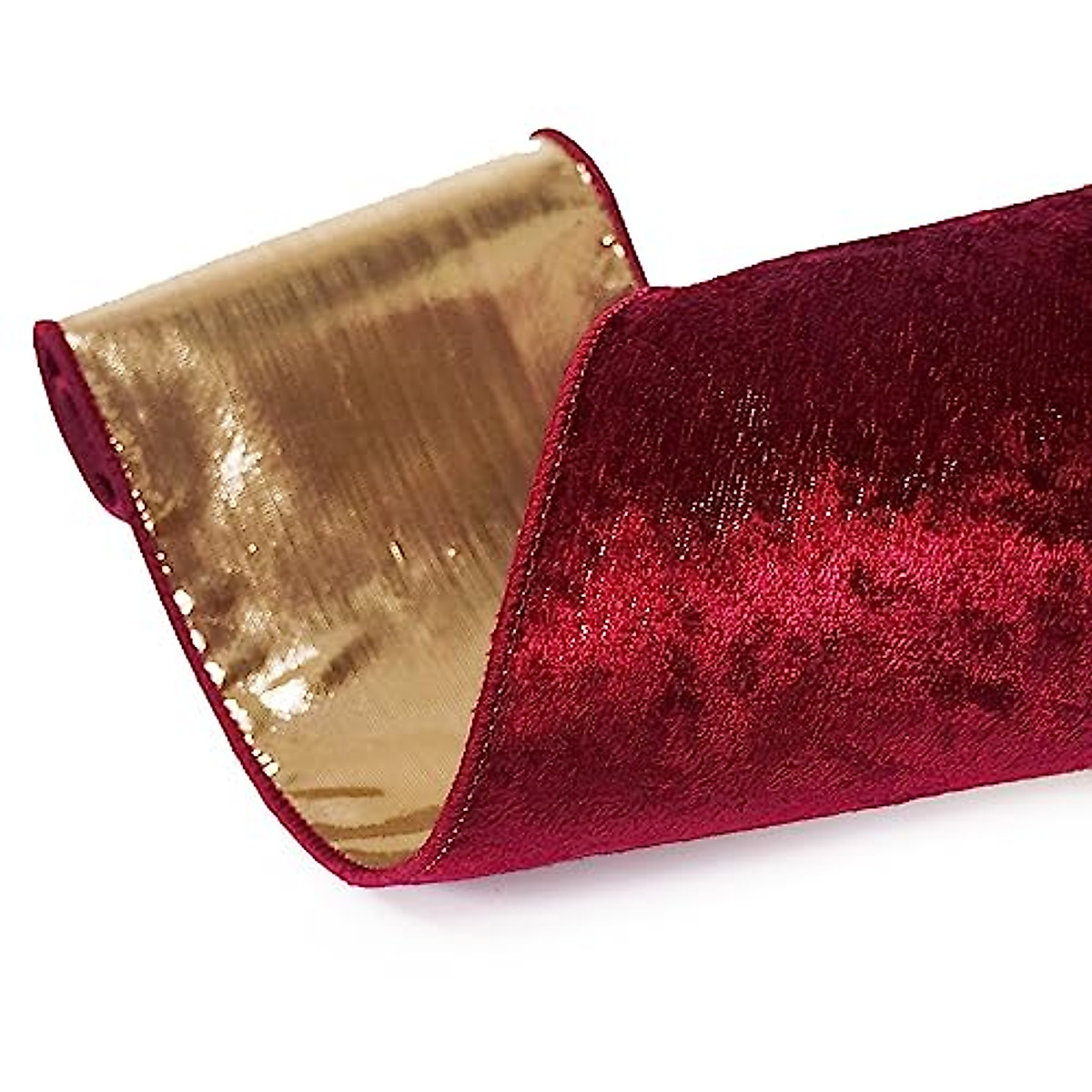 Wine (Burgundy) Velvet with Gold Metallic Backing Wired Ribbon 4 Inch x 10 Yards for Christmas Tree Topper Home Decoration Wreath Gift Wrapping DIY Craft