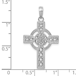 FB JEWELS 14K White Gold Diamond-Cut Celtic Cross Pendant