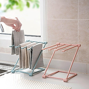 JUOPZKENN Washcloth Holder Countertop Dishcloth Drying Rack 4 Arms Folding Vertical Hand Towel Stand Dish Rag Storage Holder for Kitchen(Light Blue)