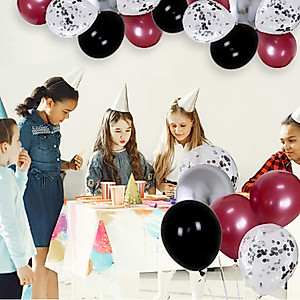 HappyField Graduation Party Decorations 40pcs Burgundy Black Silver Party Balloons For Birthday Decoration Wedding Bridal Shower Anniversary 2024 Maroon Black Silver Graduation Party Supplies
