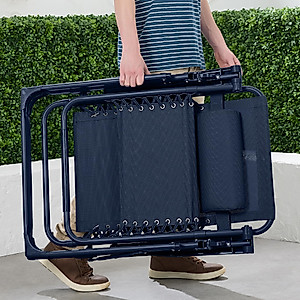 Best Choice Products Adjustable Zero Gravity Chair, Monochromatic Color Folding Patio Recliner w/Side Tray, Headrest - Navy